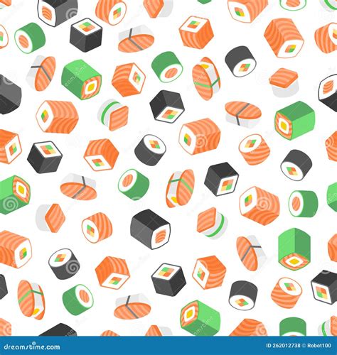 Sushi Rolls Pattern Seamless Traditional Japanese Food Background