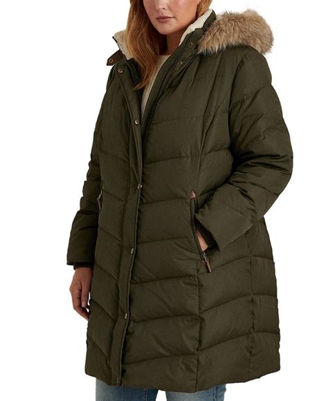 Lauren Ralph Lauren Womens Plus Size Faux Fur Trim Hooded Puffer Coat