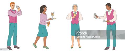 남성과 여성 바텐더 와 음료 와 칵테일 사람들 성격 벡터 삽화 남성에 대한 스톡 벡터 아트 및 기타 이미지 남성 남자 단체 Istock