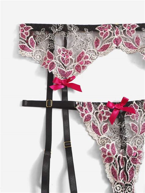 Es Esto Lo Nuevo de Set de lencería con encaje floral con aro con liga