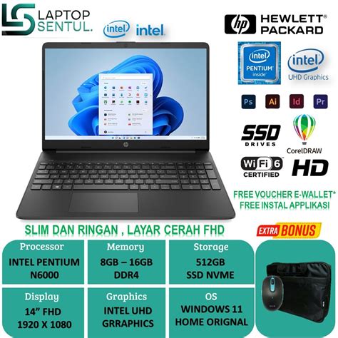 Jual Laptop Hp 15 Intel Pentium N6000 Ram 16GB 512GB 15 Inch Full Hd Windows 11 Original