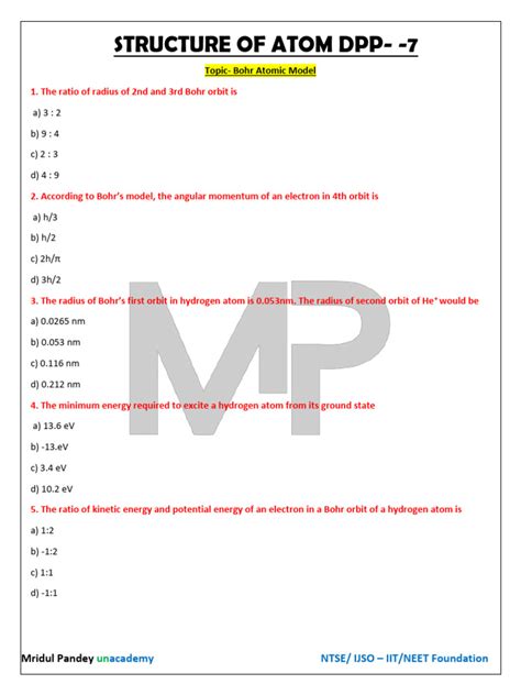 Dpp 07 Structure Of Atom Pdf