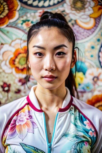 亞洲女性在背景上穿著運動服的肖像 Premium Ai Generated Image