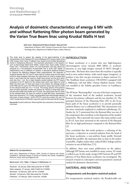Pdf Analysis Of Dosimetric Characteristics Of Energy 6 Mv With And
