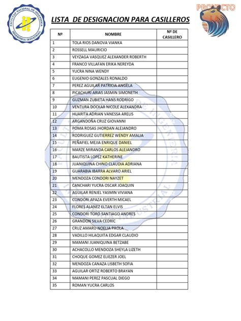 Designacion De Casilleros Pdf