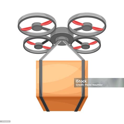 골판지 소포 상자를 들고 무인 항공기 익스프레스 딜리버리 항공 서비스 벡터 일러스트레이션 Multicopter에 대한 스톡 벡터 아트 및 기타 이미지