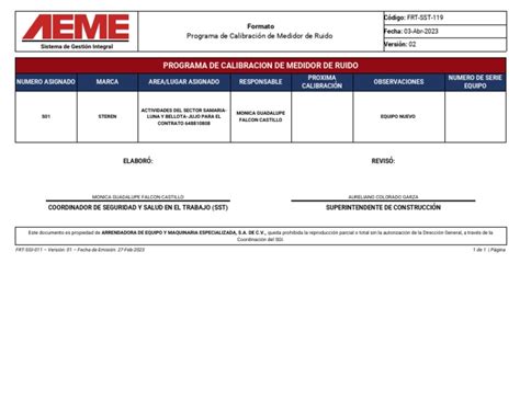 Frt Sst 119 Programa De Calibracion De Medidor De Ruido V02 Pdf