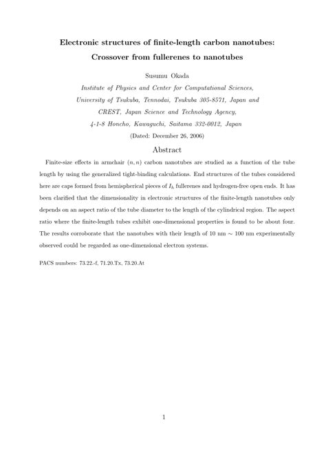 Pdf Electronic Structure Of Finite Length Carbon Nanotubes Crossover From Fullerenes To Nanotubes