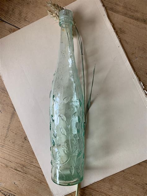 Antique Blue Glass Bottle Roses Lime Cordial Vintage Old Etsy