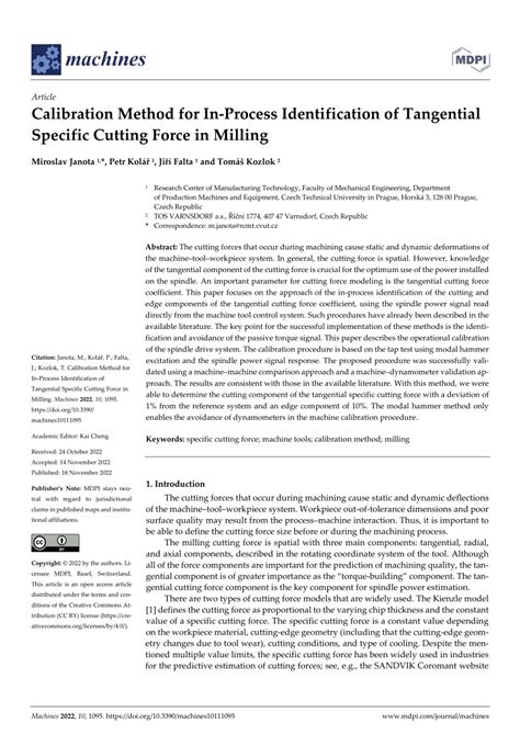 Pdf Calibration Method For In Process Identification Of Tangential