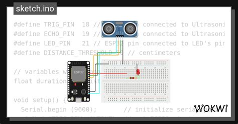 Ultrasonic With Led In Esp32 Wokwi Esp32 Stm32 Arduino Simulator