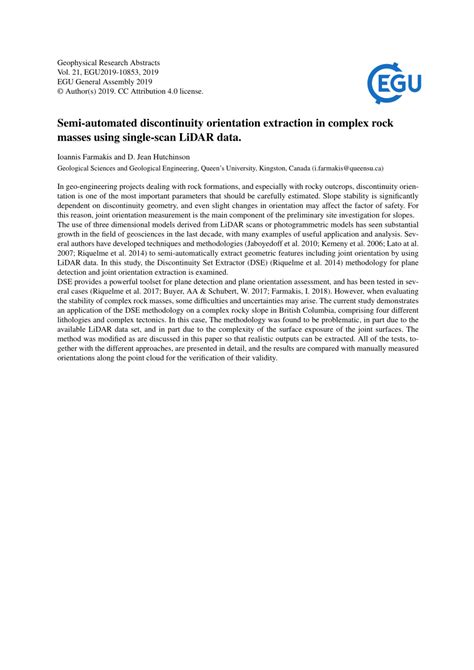 Pdf Semi Automated Discontinuity Orientation Extraction In Complex Rock Masses Using Single