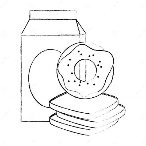 Sweet Donut With Bread And Milk Stock Illustration Illustration Of