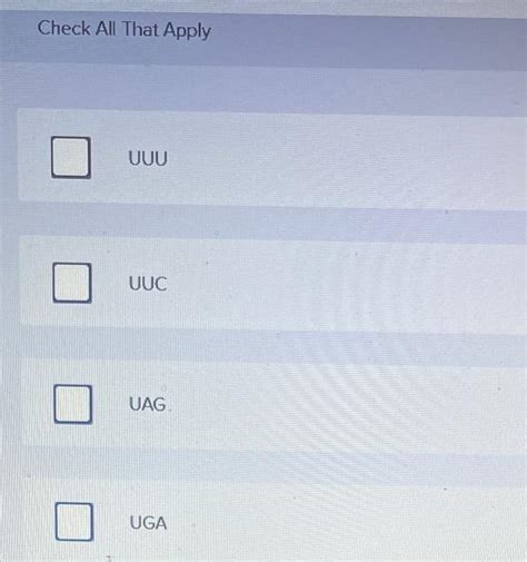 Solved Select All Of The Following That Represent A Codon