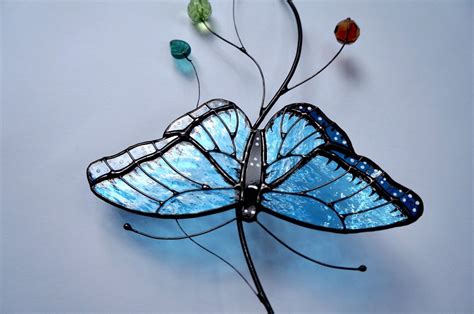 Blue Butterfly Stained Glass Suncatcher Window Hanging Mothers Etsy