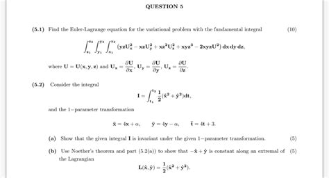 Solved Question 5 5 1 ﻿find The Euler Lagrange Equation For