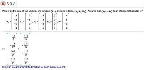Solved X Write V As The Sum Of Two Vectors One In Chegg Com