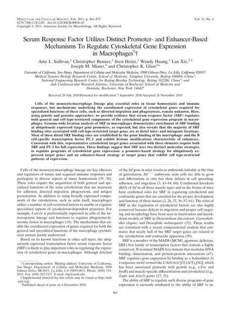 Pdf Serum Response Factor Utilizes Distinct Promoter And Enhancer