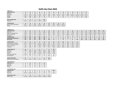 Dolfin Swim Size Chart Pe