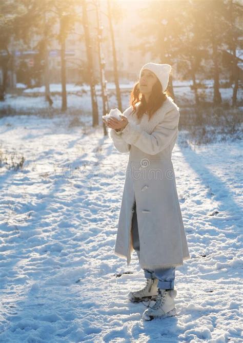 Woman Has Fun With A Snow In Forest Stock Image Image Of 2022 Happy