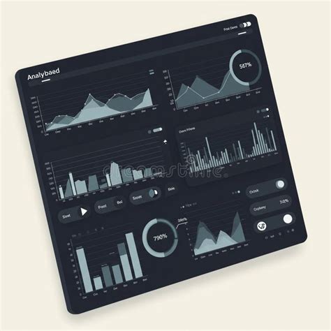 Stylized Digital Dashboard Displaying Various Data Visualizations Includes Multiple Stock