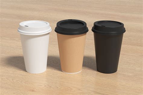 흰색 판지 검은 색은 나무 배경에 뚜껑을 조롱 커피 종이 컵을 빼앗아 3가지 개체에 대한 스톡 사진 및 기타 이미지 3가지 개체 검은색 공란 Istock