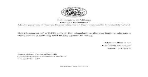 Pdf Development Of A Cfd Solver For Simulating The Cavitating Thesisoccurring During