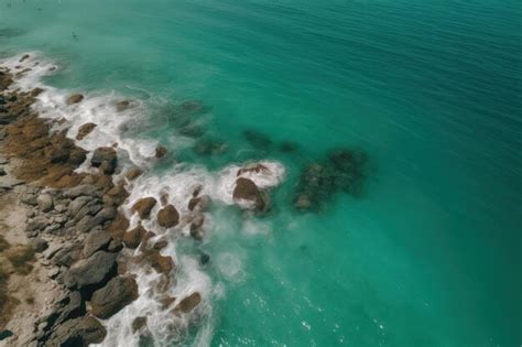 Premium Ai Image An Aerial View Of The Ocean And Rocks Generative Ai