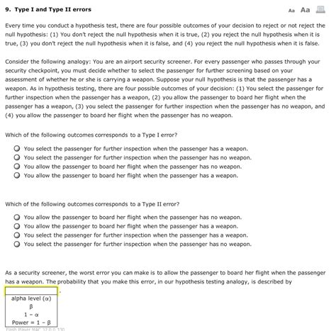 Solved Type I And Type II Errors Aa Aa E Every Time You Chegg