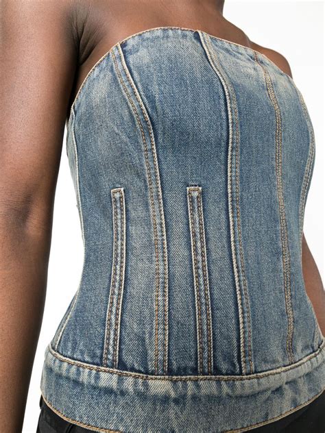 Alexander Mcqueen Strapless Denim Top Blue Farfetch