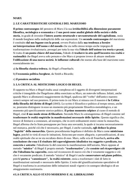 Riassunto Di Marx E Del Suo Pensiero Sintesi Del Corso Di Filosofia