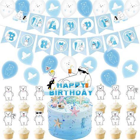Fangleland Polar Bear Theme Party Decoration Set Blue White Latex