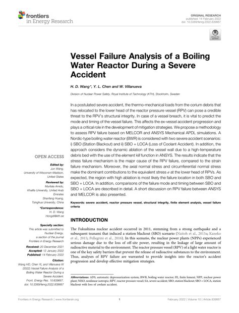 Pdf Vessel Failure Analysis Of A Boiling Water Reactor During A Severe Accident