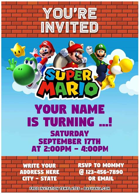 Free Editable PDF Super Mario Bros Sunshine Birthday Invitation