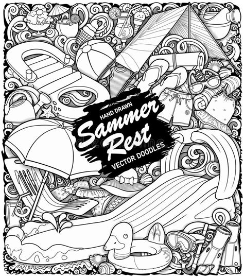 Caricatura Doodle Verano Playa Niños Ilustración De Entretenimiento