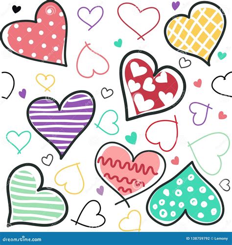 Fondo Senza Cuciture Dei Cuori Stilizzati Disegnati A Mano