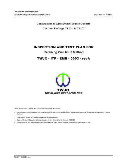 Twjo Itp Emb 0003 Reva Itp For Retaining Wall Rrr Method Pdf