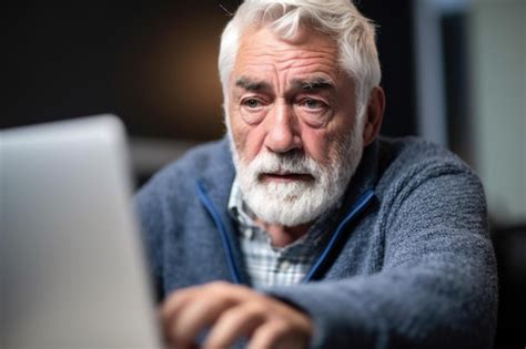 Nahaufnahme Eines Grauhaarigen Mannes Der Im Büro Einen Laptop Benutzt
