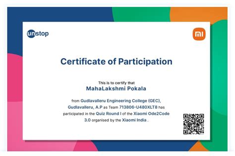 Maha Lakshmi Pokala On Linkedin Unstop Xiaomi Xiaomiindia Ode2code3