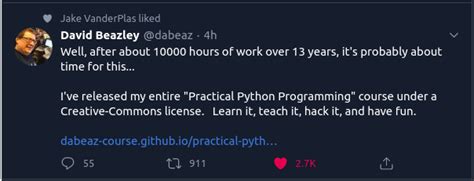 david beazley just released an entire course r python