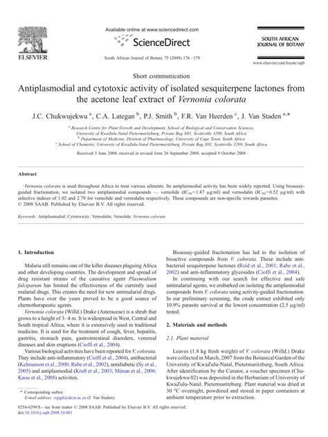 Pdf Antiplasmodial And Cytotoxic Activity Of Isolated Sesquiterpene Lactones From The Acetone