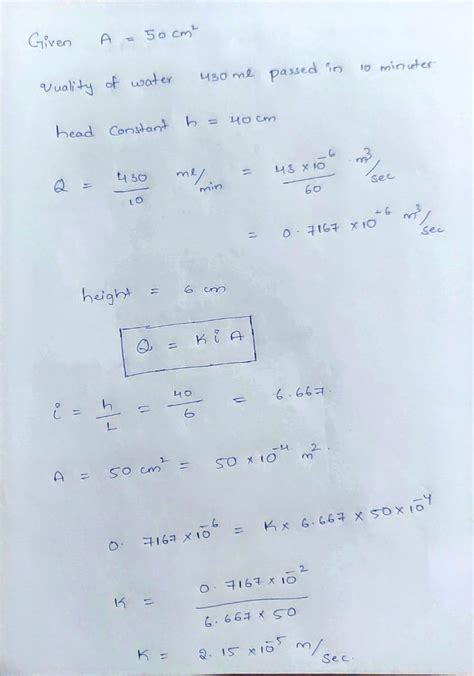 Solved Calculate The Coefficient Of Permeability Of A Soil Sample Cm Course Hero