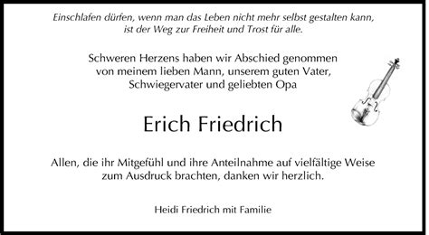 Traueranzeigen Von Erich Friedrich Stuttgart Gedenkt De