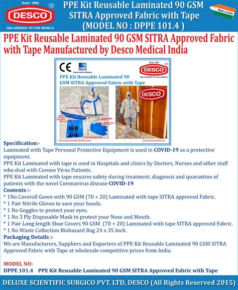 Ppe Kit Reusable Laminated 90 Gsm Sitra Approved Fabric With Tape