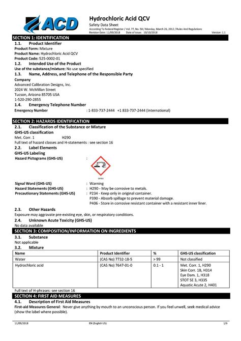 Pdf Material Safety Data Sheet Hydrochloric Acid Msds 41 Off