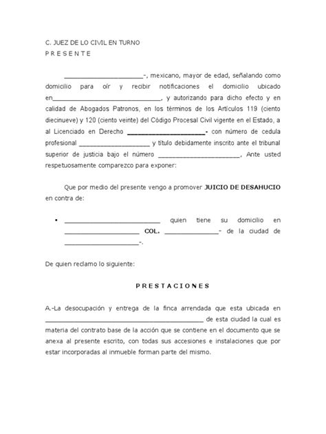 Demanda De Desahucio Pdf