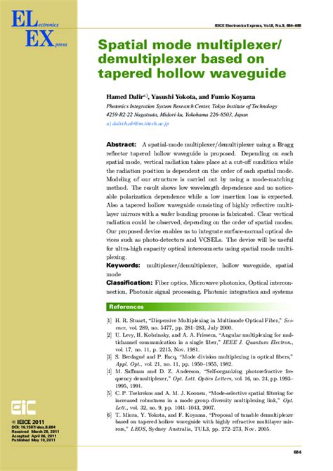 Pdf Spatial Mode Multiplexerdemultiplexer Based On Tapered Hollow