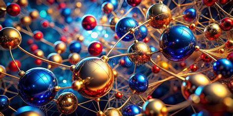 Abstract Network Of Interconnected Golden Blue And Red Spheres Generative Ai Stock