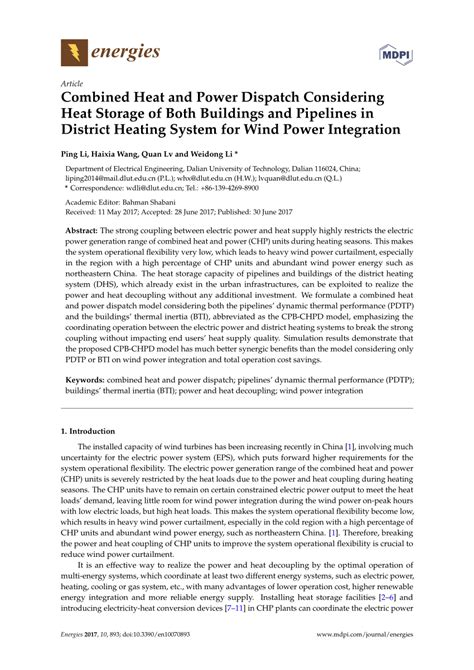 Pdf Combined Heat And Power Dispatch Considering Heat Storage Of Both