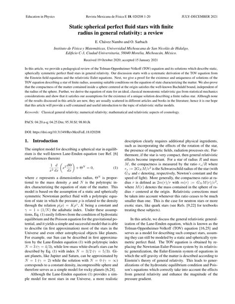 Pdf Static Spherical Perfect Fluid Stars With Finite Radius In General Relativity A Review